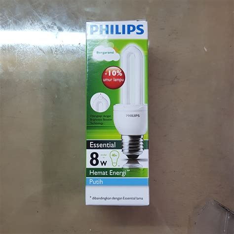 Jual PHILIPS LAMPU ESSENTIAL 8W E27 BOHLAM LILIN PLC JARI HEMAT