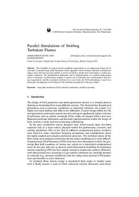 pdf parallel simulations of swirling turbulent flames suresh menon