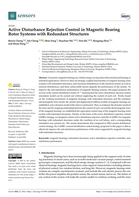 Pdf Active Disturbance Rejection Control In Magnetic Bearing Rotor