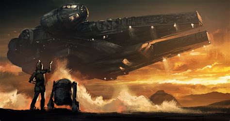 Robots And Millenium Falcon 4k Ultra Hd Wallpaper Star Wars Wallpaper Star Wars Art Star