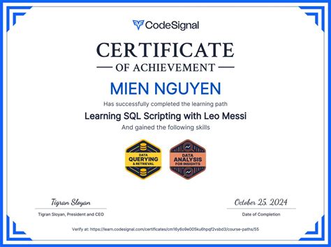 mien nguyen on linkedin path certificate for learning sql scripting