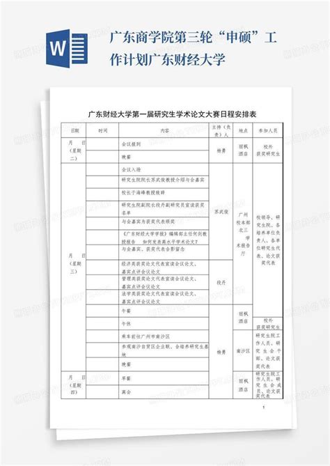广东商学院第三轮申硕工作计划 广东财经大学 Word模板下载 编号lnynmxzx 熊猫办公