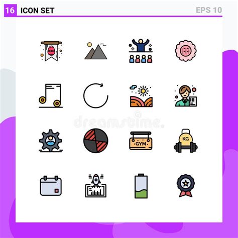 Set Of 16 Vector Flat Color Filled Lines On Grid For Spring Flower Communication Floral