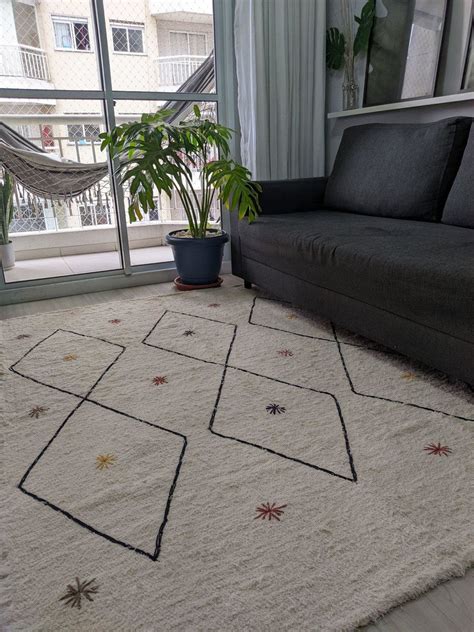 Tapete Sala Boho Artesanal Rhombus Bordado Algodão Elo7