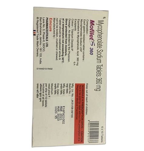 360mg Mycophenolate Sodium Tablets At Rs 600 Strip Mycophenolate
