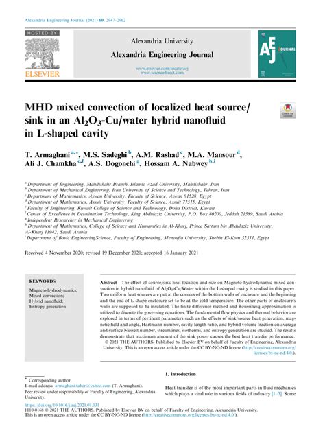 Pdf Mhd Mixed Convection Of Localized Heat Source Sink In An Al2o3 Cu Water Hybrid Nanofluid