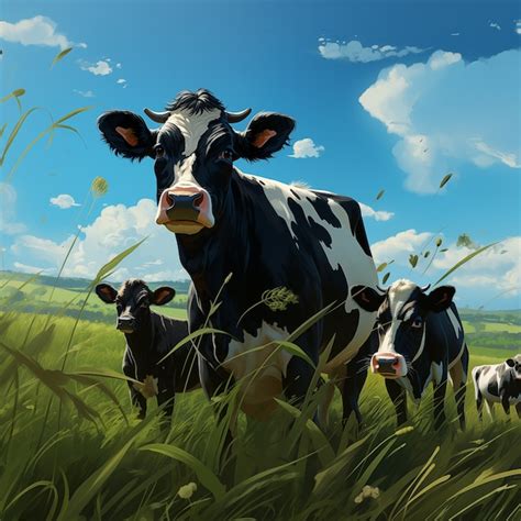 Digital Art Cow Illustration Ai Generated Image