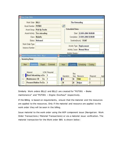 Eam Work Order Billing Docx Pickup Trucks Auto Body Styles