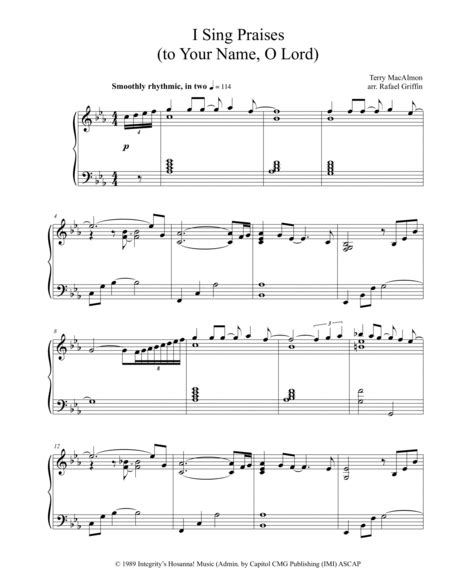 I Sing Praises To Your Name O Lord By Terry Macalmon Piano Solo