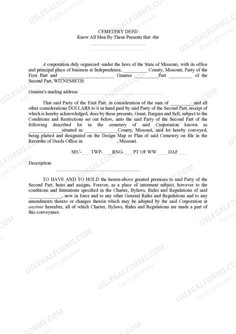 Deed For Cemetery Plot Us Legal Forms