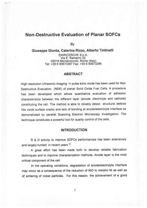 Pdf Non Destructive Evaluation Of Planar Sofcs