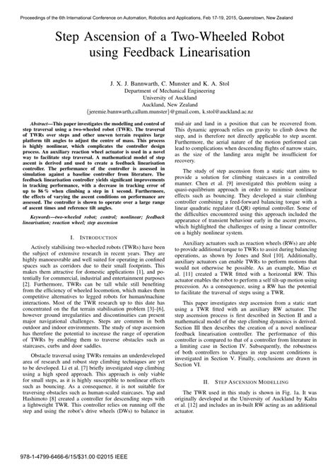 Pdf Step Ascension Of A Two Wheeled Robot Using Feedback Linearisation