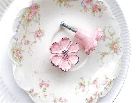 Blushing Pink Flower Knobs Shabby Chic Dresser Drawer Pulls Knob