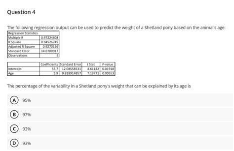 Solved Question 4the Following Regression Output Can Be Used