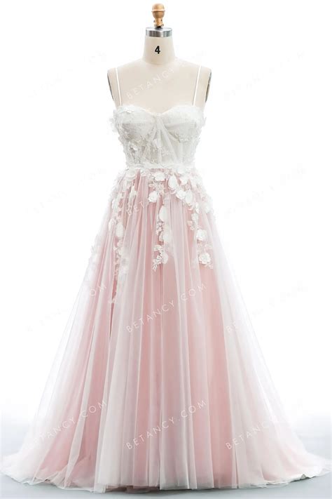 Floral Ivory Lace With Pink Lining Corset Wedding Dress Betancy