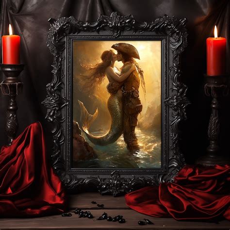 Siren And Pirate Art Print Mermaid Painting Romance Passion Love