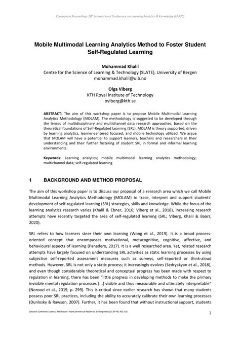 PDF Mobile Multimodal Learning Analytics Method To Foster Student Self Regulated Learning