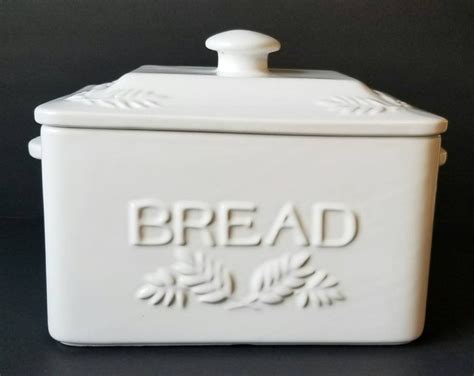 Rustic Farmhouse Style White Ceramic Bread Box Etsy