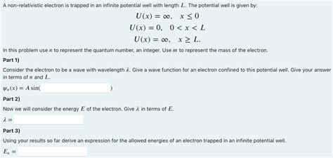 Solved Question U X X 0 L Figure 1 An Electron Is