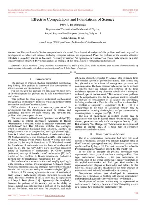 Pdf Effective Computations And Foundations Of Science