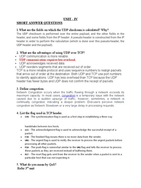 Dcn Unit 4 Saq Pdf Port Computer Networking Transmission