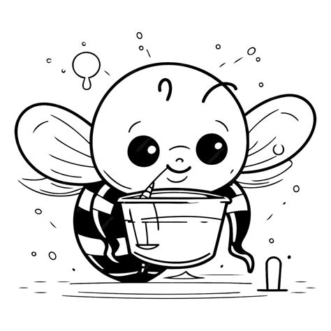 Premium Vector Cute Cartoon Bee Holding A Bucket Of Honey Vector