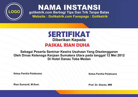 Contoh Sertifikat Beasiswa