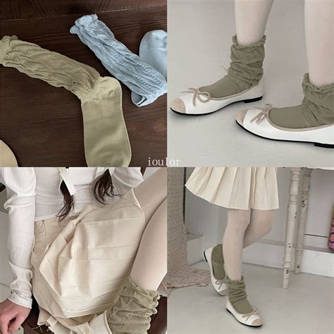 Ioulor甜美打皱堆堆袜春夏纯色中筒袜女生宽松网眼袜子日系泡泡袜 阿里巴巴