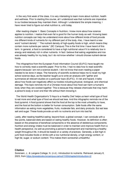 Nutr 3100 Unit 1 Journal In The Very First Week Of The Class It Is