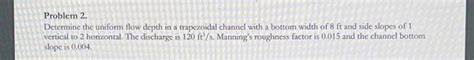 solved problem 2 determine the uniform flow depth in a