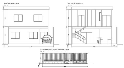 2 Storey House Front Elevation And Section Drawing