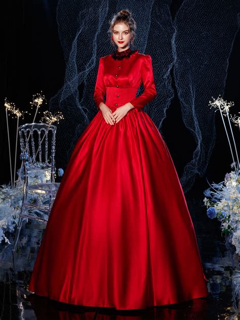 Rococo Victorian Retro Costume Dress Red Lace Cotton Cosplay Costume