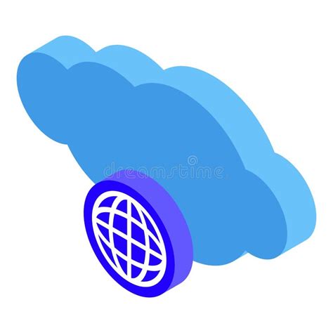 Blue Cloud Computing Connecting To Global Network Isometric Icon Stock