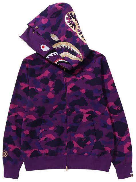 Buy Bape Color Camo Double Shark Full Zip Hoodie Purple 1k30 115