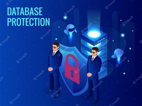 Premium Vector Isometric Database Protection Concept Server Room Rack Database Security