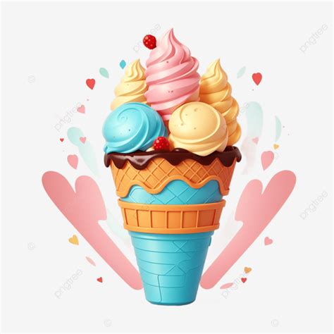 Es Krim Dalam Ilustrasi Vektor 3d Kerucut Wafel Es Krim Dalam Kerucut