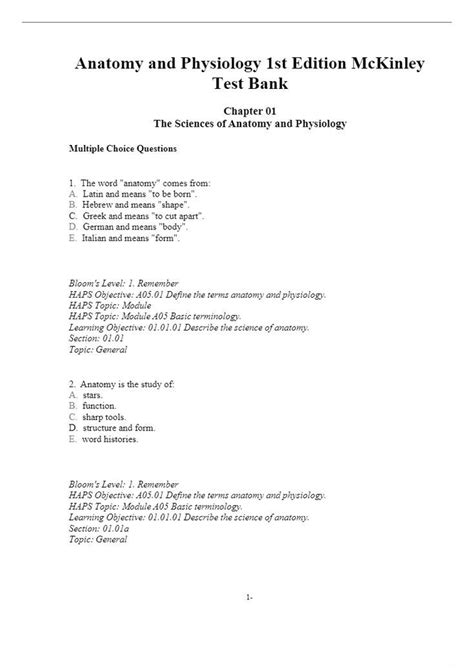 Test Bank Anatomy And Physiology 1st Edition Mckinley Chapter 1 29
