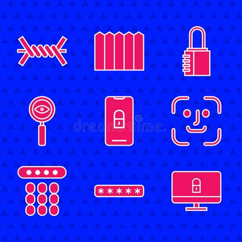 Set Mobile With Closed Padlock Password Protection Lock Computer Monitor Face Recognition