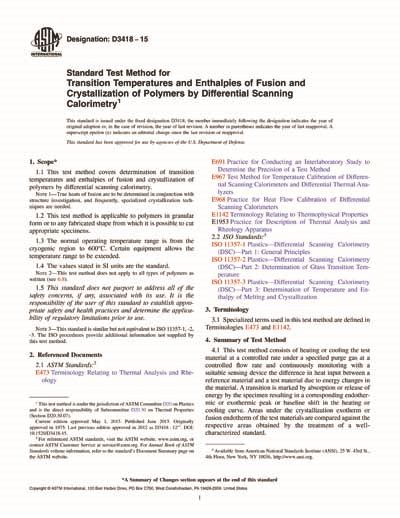 Astm D3418 15 Standard Test Method For Transition Temperatures And