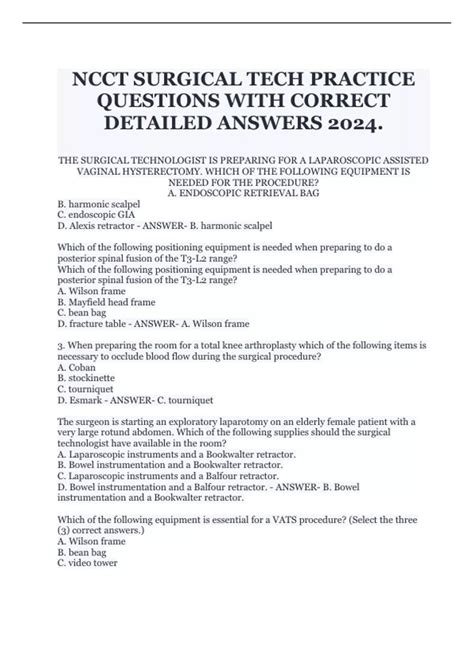 Ncct Surgical Tech Practice Questions With Correct Detailed Answers 2024 Ncct Stuvia Us