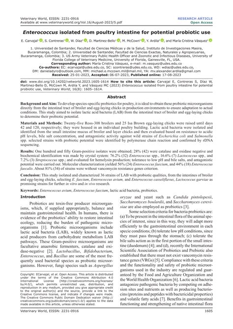 Pdf Enterococcus Isolated From Poultry Intestine For Potential Probiotic Use