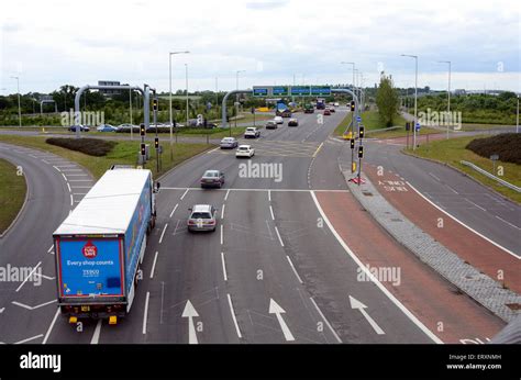 Traffic On The Motorway Island At Junction 11 Of The M4 At Reading