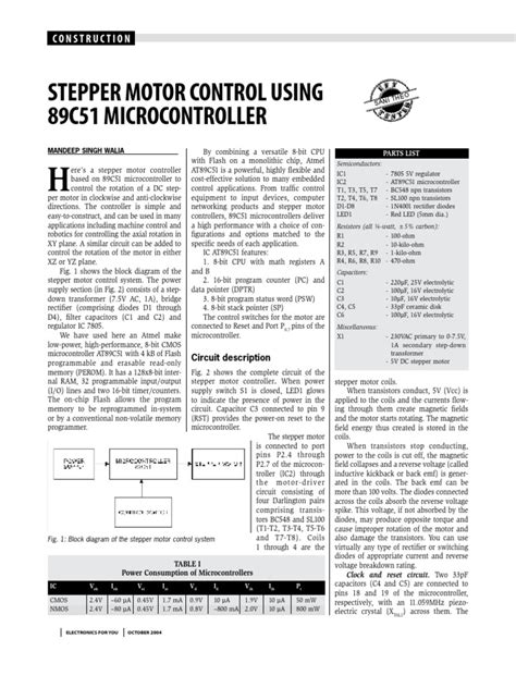 Stepper Motor Control Using Micro Controller Pdf Science And Mathematics Computers