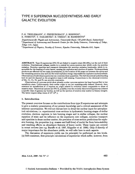 Pdf Type Ii Supernova Nucleosynthesis And Early Galactic Evolution