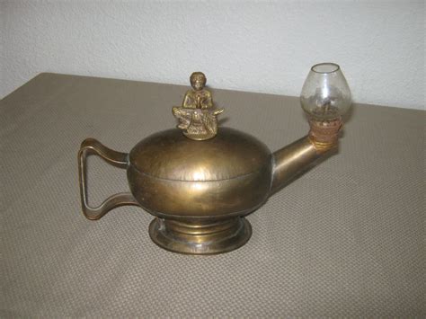 Brass Thai Aladdin Oil Lamp With Glass Shade