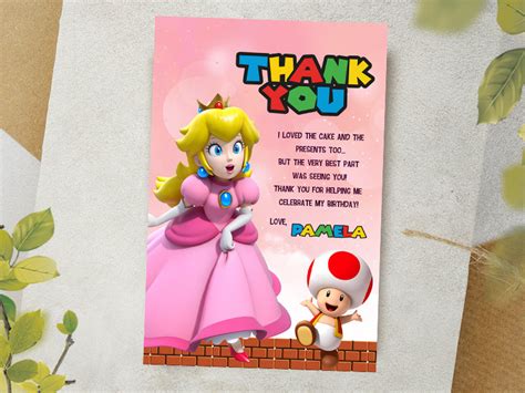 Princess Peach Digital Thank You Card Toad Party Card Princess