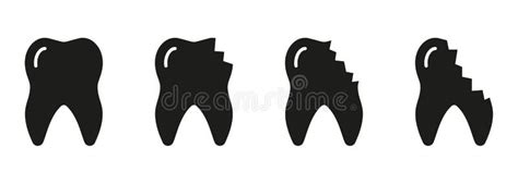 Broken Cracked Teeth Silhouette Icon Set Dentistry Symbol Chipped