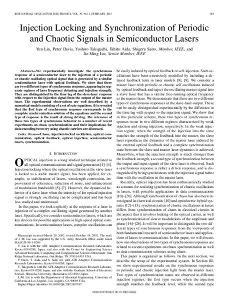 Pdf Injection Locking And Synchronization Of Periodic And Chaotic