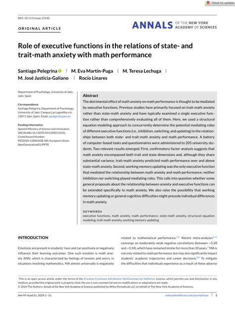 Pdf Role Of Executive Functions In The Relations Of State And Trait