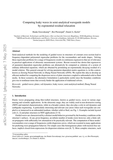 Pdf Computing Leaky Waves In Semi Analytical Waveguide Models By Exponential Residual Relaxation